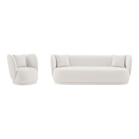 Siri Contemporary Sofa And Accent Chair Set With Pillows Cream ...