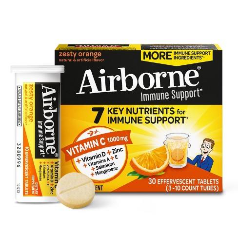 Airborne Immune Support Supplement Dissolving Tablets - Zesty Orange ...