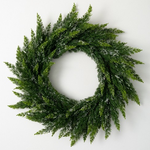 28"h Sullivans Frosted Green Cedar Wreath, Green Winter Wreaths For ...