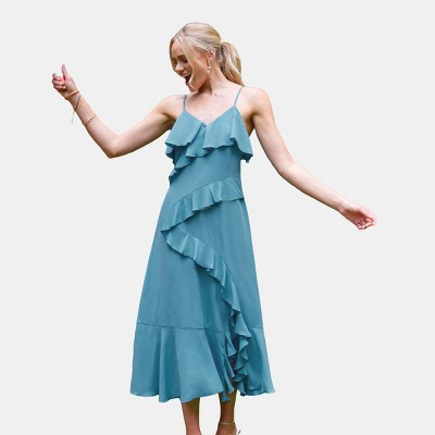Women's Blue Asymmetrical Ruffle Maxi Dress - Cupshe-xl-blue : Target