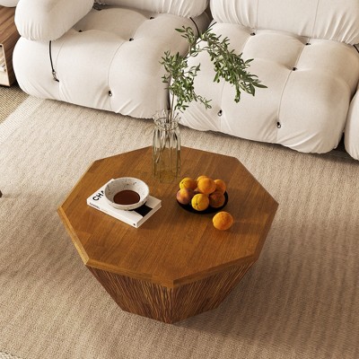 31.5" Octagonal Rubber Wood Coffee Table with Durable Solid Wood ...