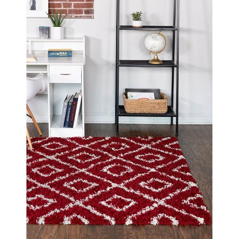 Unique Loom 10' 0 X 13' 0 Rectangle Trellis Shag Burgundy Red Area Rug ...