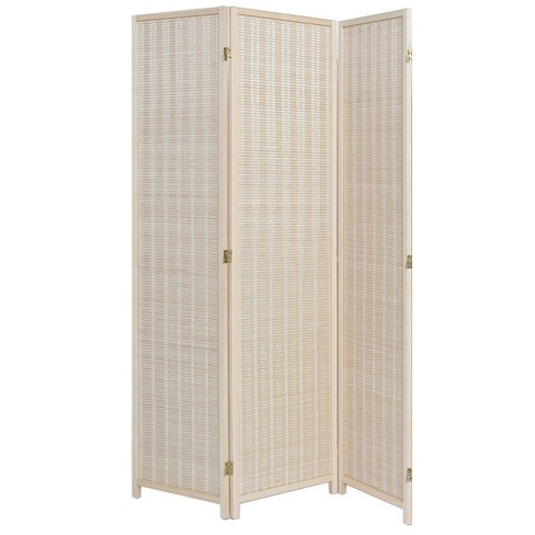 3 Panel Room Divider Natural/beige Color Wood And Bamboo Weave : Target
