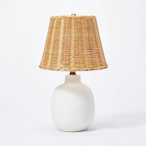 18.5"x11" Ceramic Table Lamp With Rattan Shade White - Threshold ...