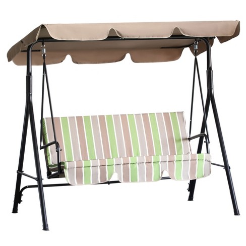 Outsunny 3 Seat Outdoor Patio Swing Chair with Removable Cushion Steel Frame Stand and Adjustable Tilt Canopy for Patio Garden Multi Color