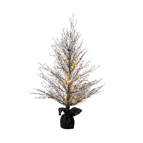 Nearly Natural 4-ft Pre-lit Halloween Black Twig Artificial Fall Tree ...