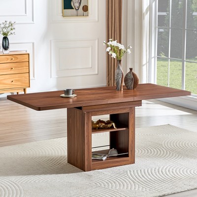 Extendable Dining Table with Storage, 59" to 71" MDF Wood Table Seats 4 ...