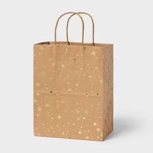Small Foil Print Stars Kraft Gift Bag Natural/Gold - Spritz™ : Target