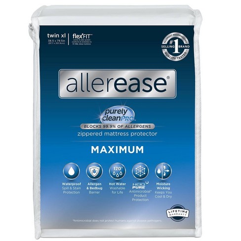 Allerease Twin Xl Maximum Waterproof Allergy And Bedbug Protection Zippered Mattress Protector ...