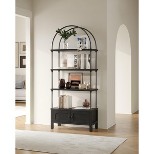 71 Inch Tall 4-Tier Bookcase with Storage Cabinet Arched Bookshelf with ...