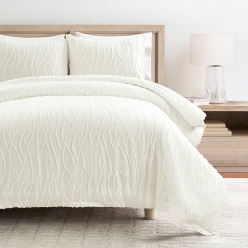 Lush Décor 3pc Full/queen Jacquard Wave Duvet Cover Set Soft White ...