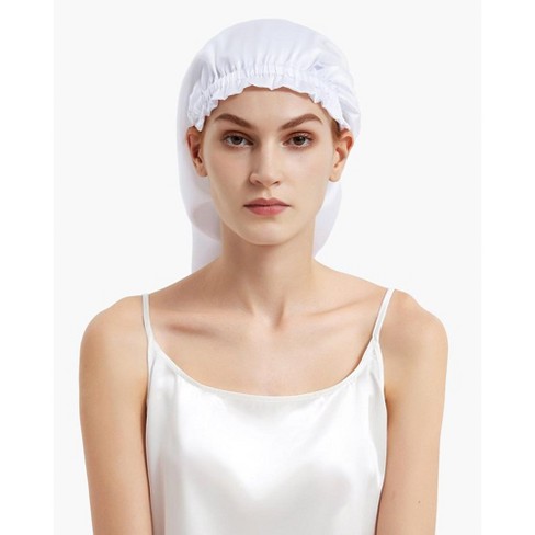 Mommesilk 22 Momme Pure Long Silk Hair Bonnet - White : Target