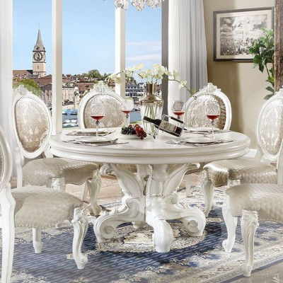 60" Versailles Dining Table Pu Bone White Finsih - Acme Furniture : Target