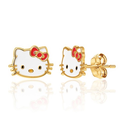 Hello Kitty Enamel Plating Over 10k Gold Stud Earrings : Target
