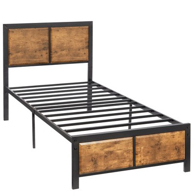 Vecelo Platform Metal Bed Frame With Wooden Headboard And Footboard ...