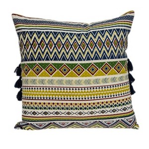 HomeRoots 20" Green and Yellow Cotton Throw Pillow With Tassels : Target