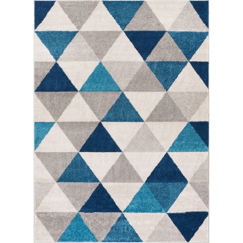 Well Woven Isometry Blue & Grey Modern Geometric Triangle Pattern 9x13 ...