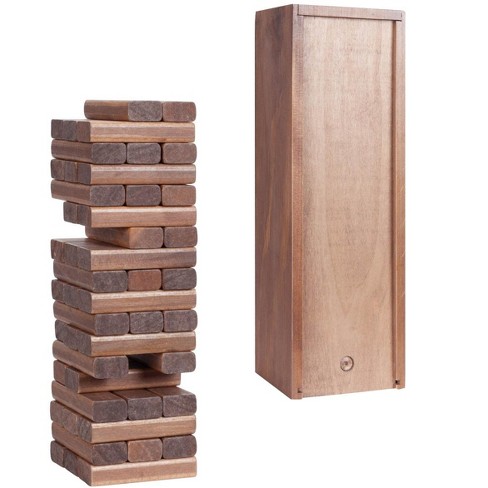 We Games Walnut Stain Wood Blocks Tower Game With Wooden Box, 12 In ...