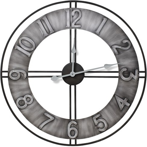 Sorbus 24" Distressed Industrial Gray Oversized Round Metal Wall Clock ...