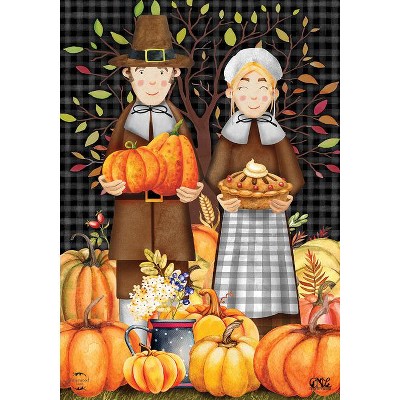 Pilgrims Thanksgiving Garden Flag Pumpkins Pie 18" X 12.5" Briarwood ...