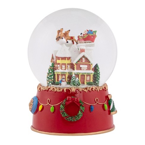 Northlight Santa And Reindeer Christmas Night Musical Snow Globe - 7 ...