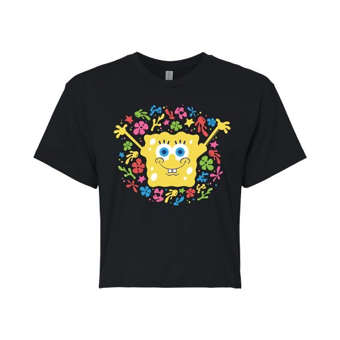 Women's Spongebob Squarepants Spongebob Pattern Cropped Graphic T-shirt ...