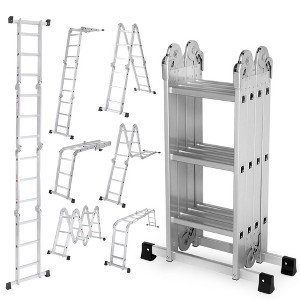 JIONJOY 7-in-1 Folding Ladder 83in Silver, 330LBS Heavy Duty Aluminum ...
