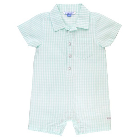 Ruggedbutts Light Aqua Gingham Button-up Romper, Blue, 12-18 Months ...