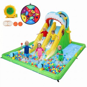 YOUNGFIT Inflatable Water Slide for Kids 3-12, 8-in-1 Shark Fun Zone ...