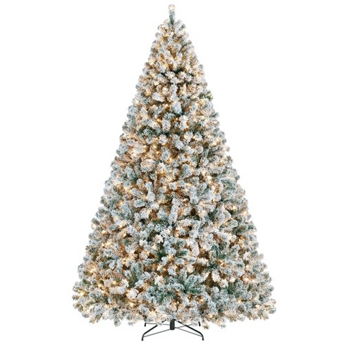 Yaheetech 9ft Pre-lit Flocked Artificial Christmas Tree Snow Frosted ...