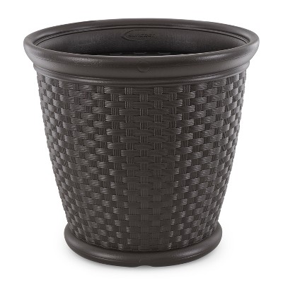 Suncast Sonora 22 Inch Resin Wicker Decorative Garden Planter, Java (2 ...