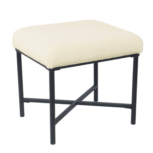 Square Metal Ottoman Cream Faux Sheepskin - Homepop: Matte Black Base ...