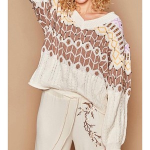 Women's Studded Chenille Geometric Print Sweater - Pol : Target