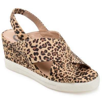 Journee Collection Womens Ronnie Wedge Heel Slip On Sandals Leopard 11 ...