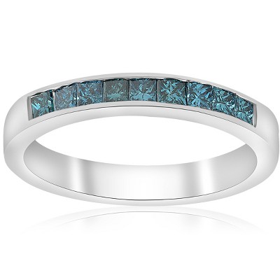 Pompeii3 1/2ct Princess Cut Blue Diamond Wedding 14K White Gold Channel ...