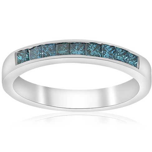 Pompeii3 1/2ct Princess Cut Blue Diamond Wedding 14k White Gold Channel ...