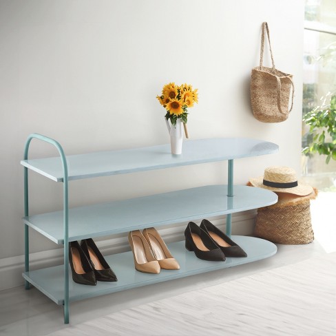 Happimess Modern 24" 9-pair 3-tier Iron Curved Decker Shoe Rack, Two ...