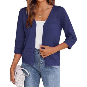 Zeagoo Womens Lightweight Summer Cropped Cardigan 3/4 Sleeve Button up ...