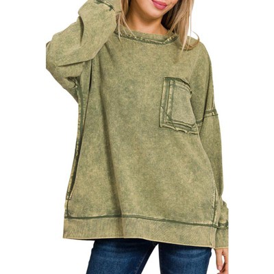 August Sky Women's Raw Edge Front Pocket Pullover : Target