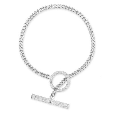 Sphera Milano Sterling Silver Curb Chain CZ Toggle Bracelet : Target