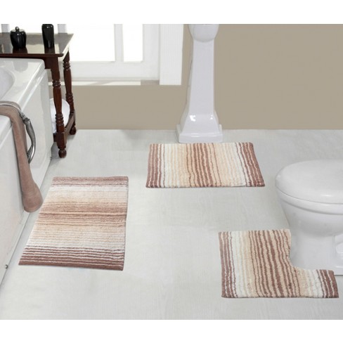 Set Of 3 Gradiation Rug Collection Beige Cotton Tufted Bath Rug Set ...