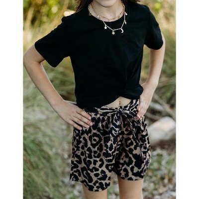 Girl's Summer 2 Piece Outfit Short Sleeve Twist Crop Top and Print ...