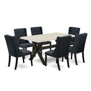 HomeStock 7-Piece Rectangle Natural Oak Finish Solid Wood Top Dining ...