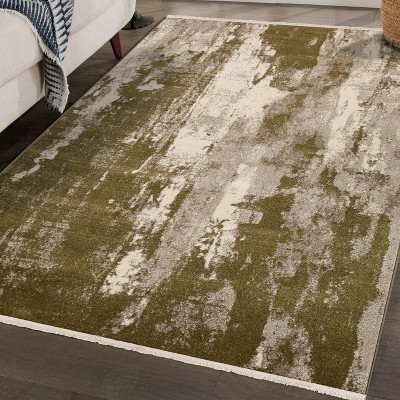 Luxe Weavers Abstract Modern Fringe Living Room Area Rug, Green, 9x12 ...