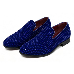 Men's Dress Shoes Loafers Royal Blue Velvet Rhinestone Glitter Stage ...