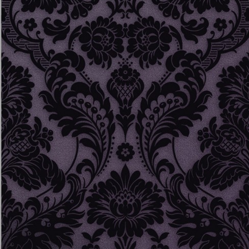 Gothic Damask Flock Plum Purple And Black Paste The Wall Wallpaper : Target