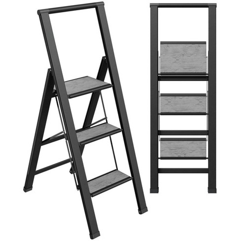 3 Step Ladder Modern - Beautiful Gray Wood & Black Aluminum - By Sorfey ...