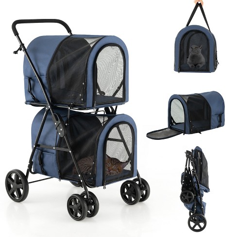 Tangkula Double Pet Stroller With 2 Detachable Carrier Bags Safety Belt ...
