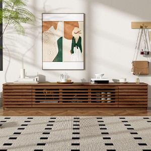 GDFStudio Layne 70" Modern TV Stand with Slatted Flap Door and Cable ...