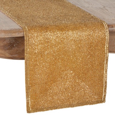 Saro Lifestyle Beaded Table Runner With Christmas Tree Design, Gold, 16 ...